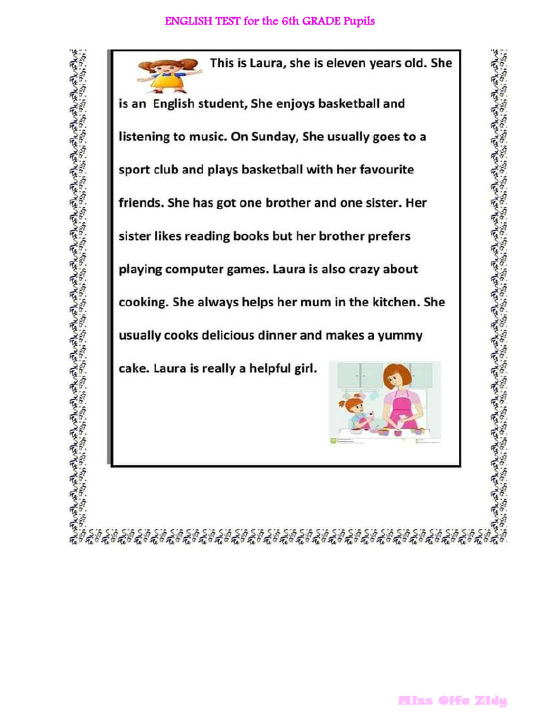 ENGLISH TEST 6th GRADE UNIT 1 | PDF ENGLISH TEST 6th GRADE UNIT 1 | PDF