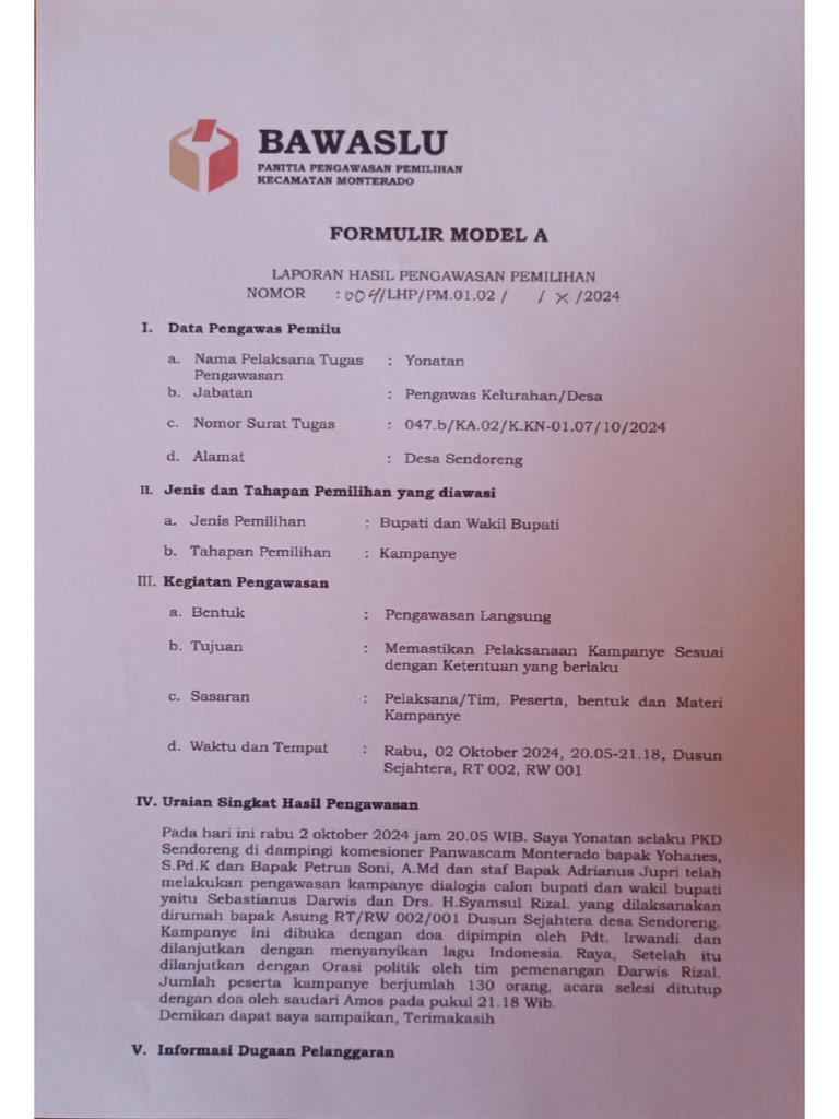 FORM A KAMPANYE DESA SENDORENG, 2 Okt 2024 | PDF