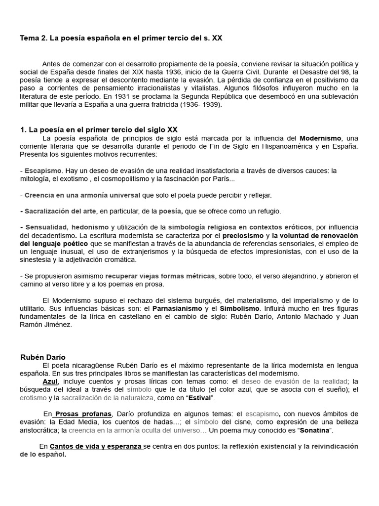 Poesía española del s. XX: Modernismo y autores | PDF | Poesía