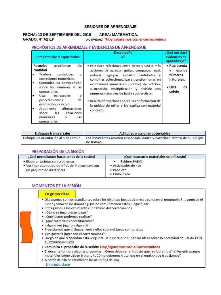 Sesion Mat Act 8 | PDF | Aprendizaje | Cognición