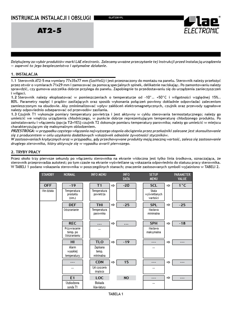 Instrukcja Serwisowa Sterownika LAE AT2-5 | PDF