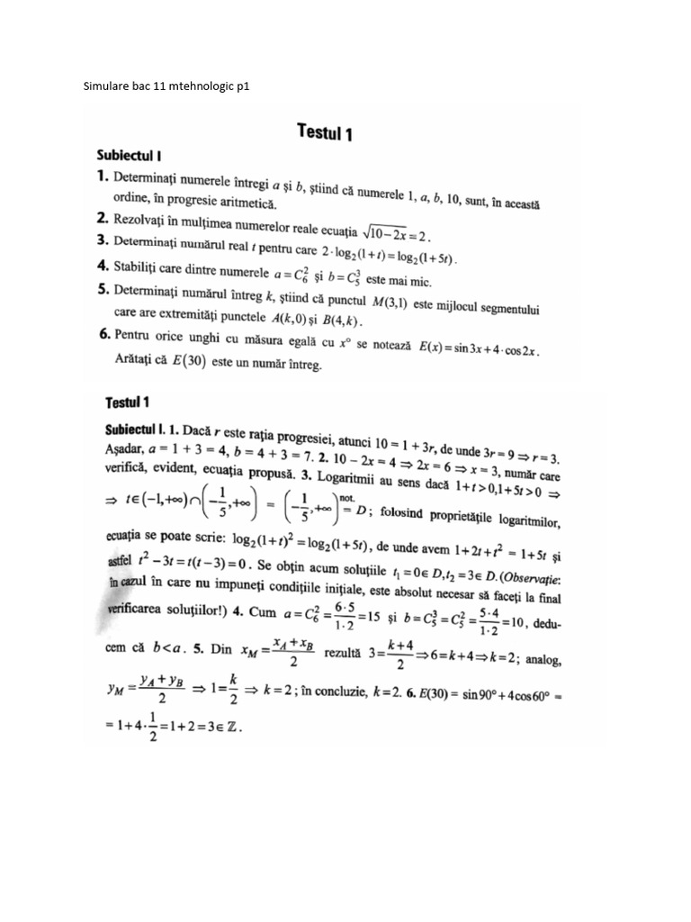 p1 Simulare Clasa 11 | PDF