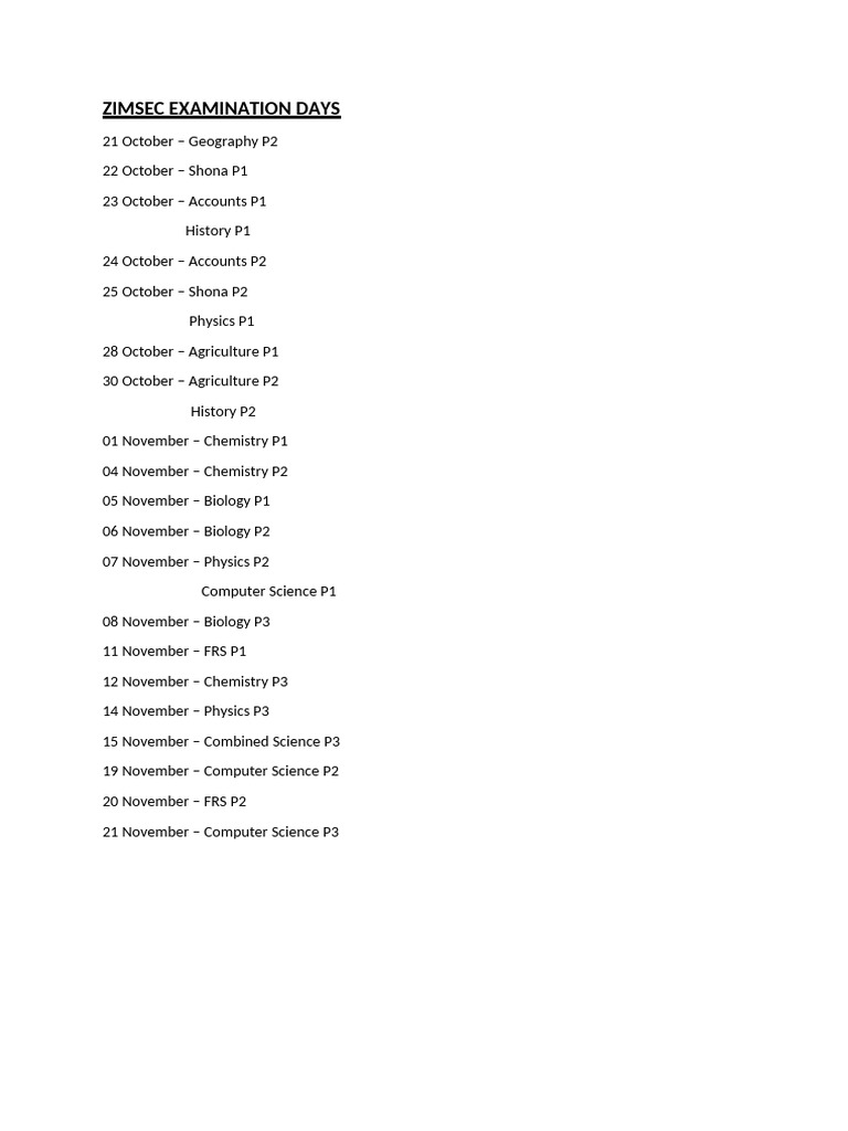 Zimsec Timetable | PDF