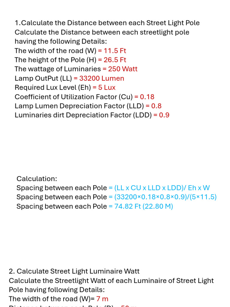 Streetlight calculation | PDF