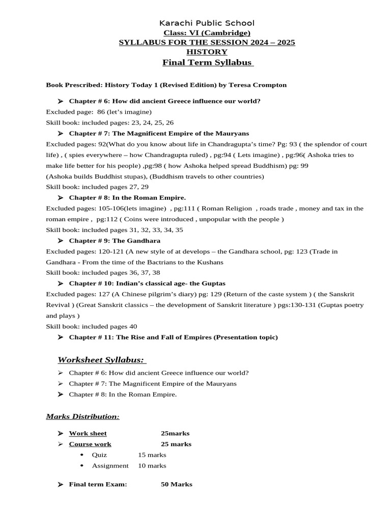 History & Geography Final Term Syllabus 2024-25 | PDF | Ashoka | Asia