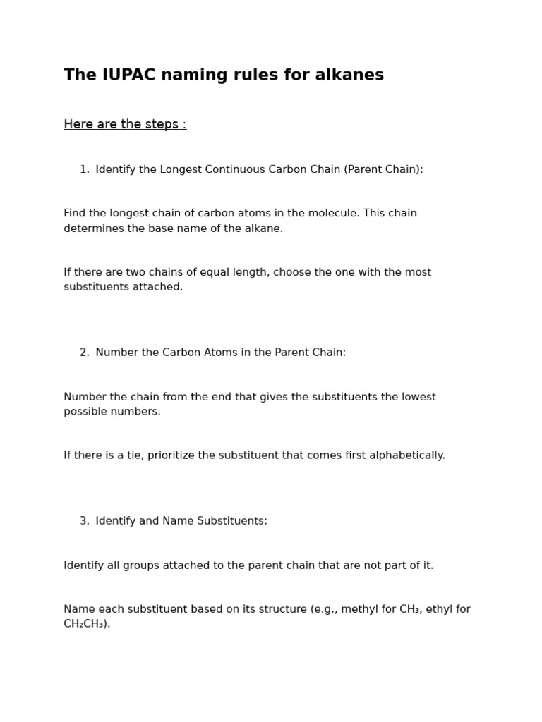 IUPAC Naming Rules for Alkanes | PDF