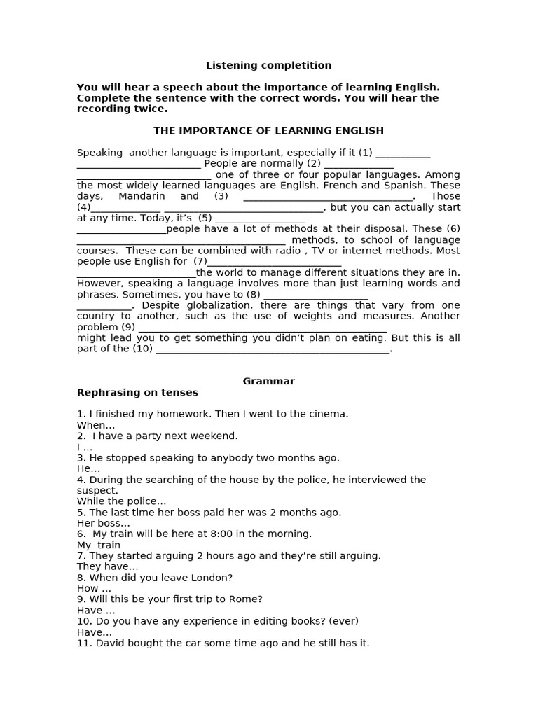 Listening Completition and Writing | PDF | English Language | Linguistics