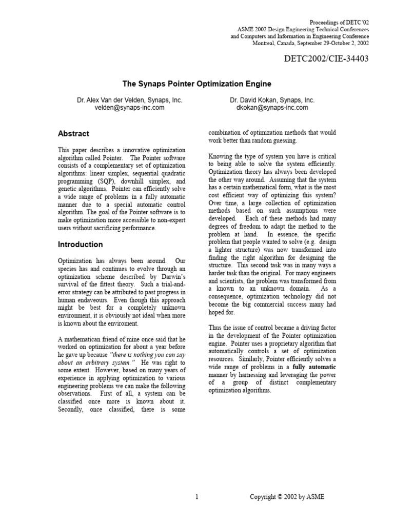 The Synaps Pointer Optimization Engine | PDF | Mathematical Optimization | Algorithms