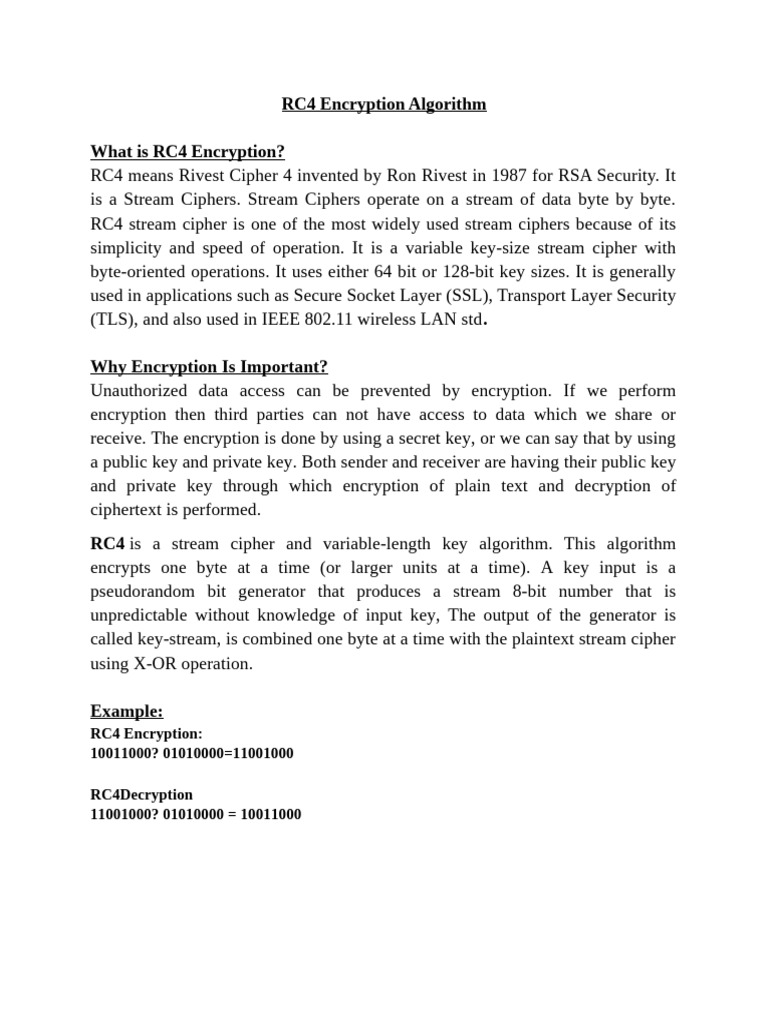 RC4 Encryption Algorithm | PDF | Encryption | Key (Cryptography) RC4 Encryption Algorithm | PDF | Encryption | Key (Cryptography)