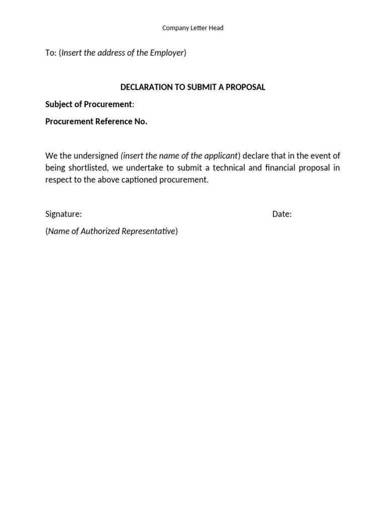 Declaration to Submit a Proposal Template | PDF