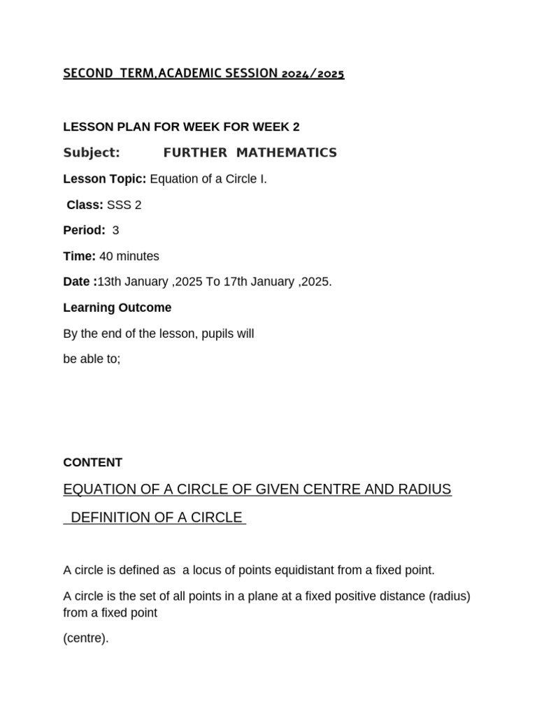 Further Mathswk2sss2 2ND Term 2025 | PDF | Circle | Geometric Shapes