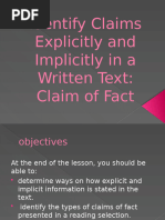 Module Lesson 5. Explicit and Implicit Claims in Written Text | PDF | Value (Ethics) | Cognition