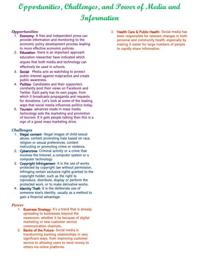 Opportunities Challenges and Power of Media and Information | PDF ...
