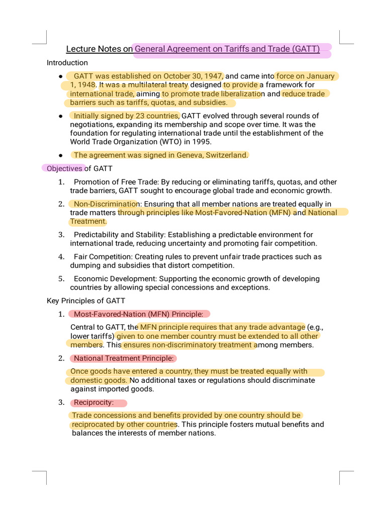 GATT | PDF | General Agreement On Tariffs And Trade | World Trade ...