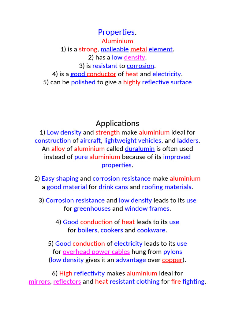 Aluminium Properties and Applications | PDF