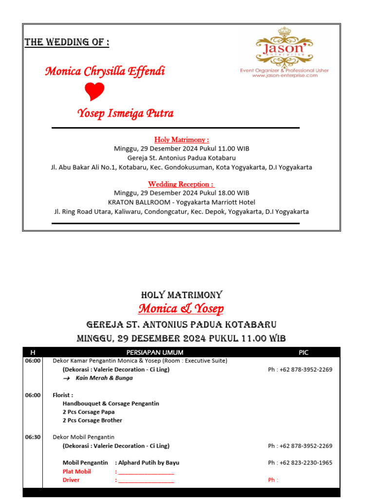 Rundown Final Monica & Yosep | PDF