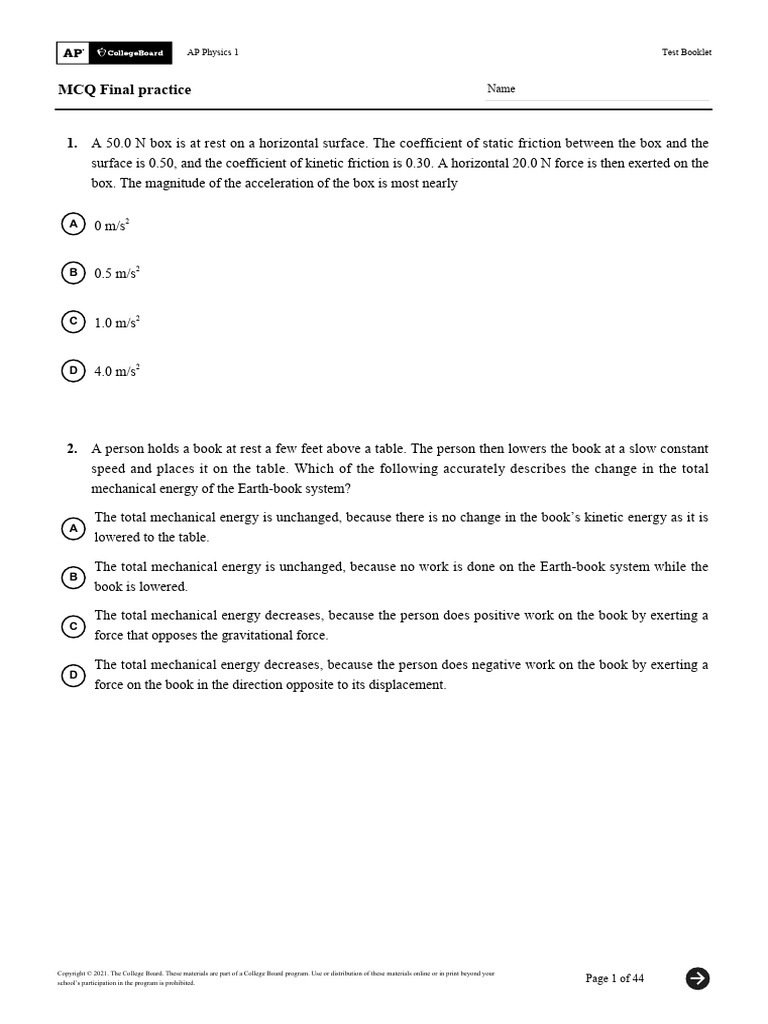 K G K SCH c3hyMDMxOUBsYXVzZC5uZXQ MCQ Final Practice PDF | PDF | Force | Rotation