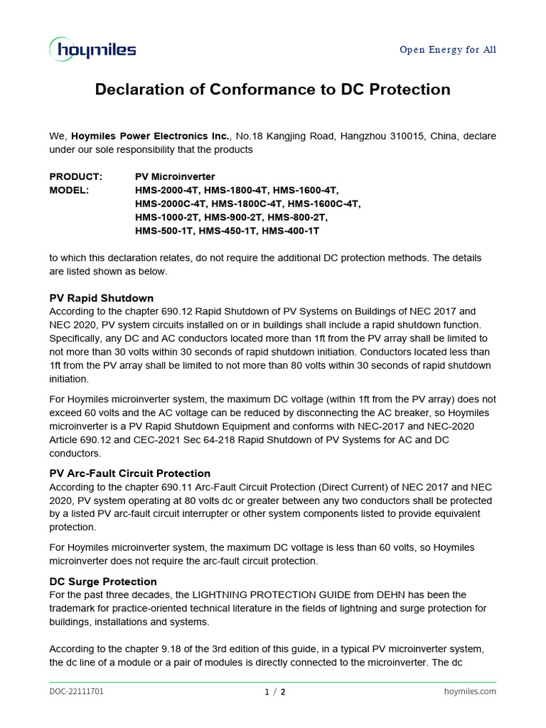 Hoymiles Microinverter Compliance Declaration | PDF | Direct Current ...