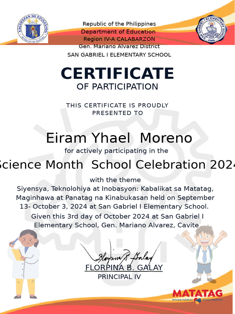 Science Month Celebration 2024 Certificate | PDF | Southeast Asia ...