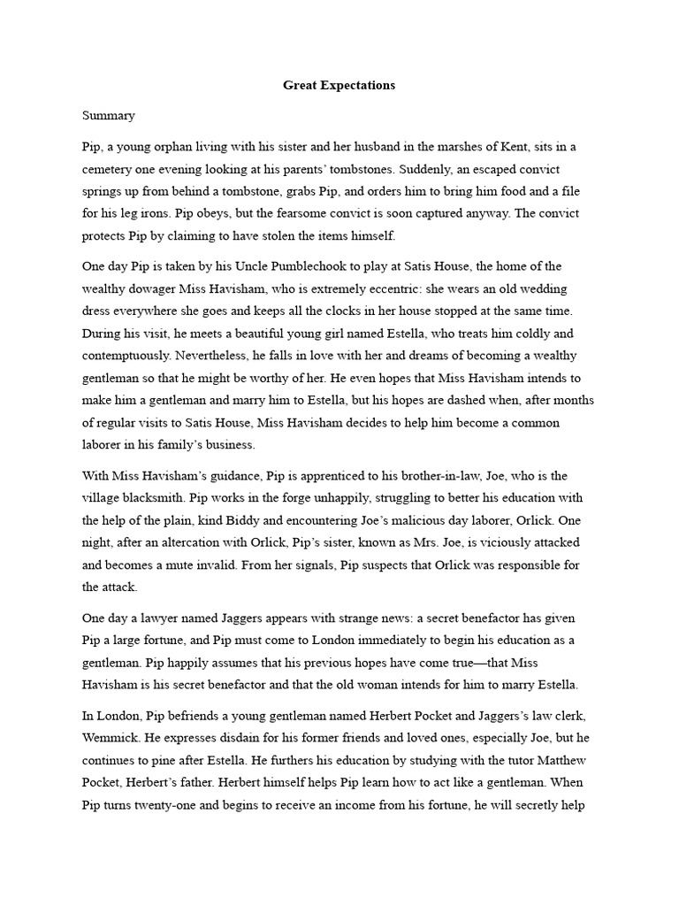 Great Expectations Summary | PDF | Great Expectations | Estella (Great ...