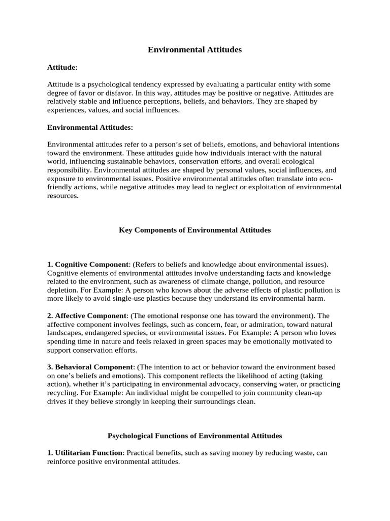 Environmental Attitudes NOTES | PDF | Attitude (Psychology) | Affect ...