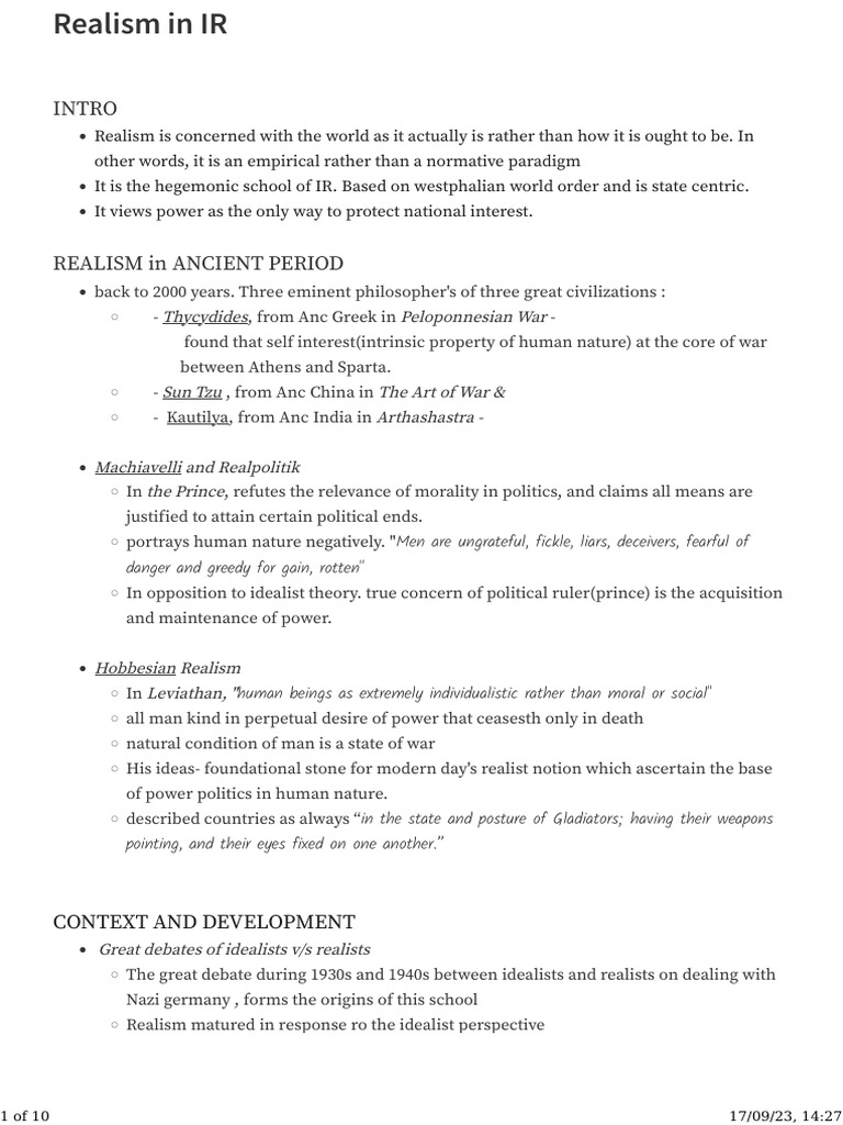 IR_Unit2 Realism in IR | PDF | Philosophical Realism | Political Science
