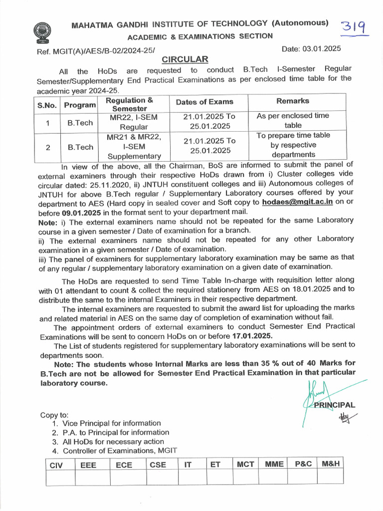 B.tech I Sem Regular - Suppli External Lab Exams Circular and Time ...