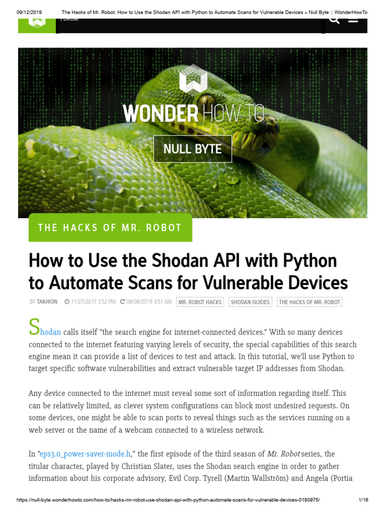 The Hacks of Mr. Robot_ How to Use the Shodan API with Python to Automate Scans for Vulnerable ...