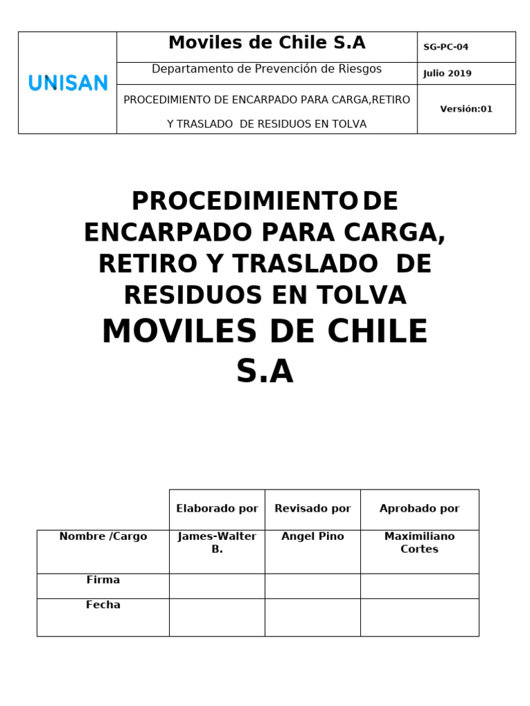 SSO-PG-04 PROCEDIMIENTO DE ENCARPADO PARA CARGA,RETIRO Y TRASLADO DE ...