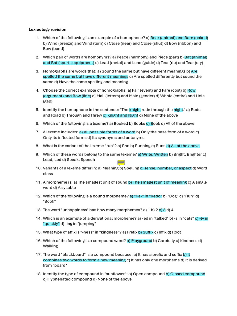 Lexicology Revision | PDF | Word | Vocabulary