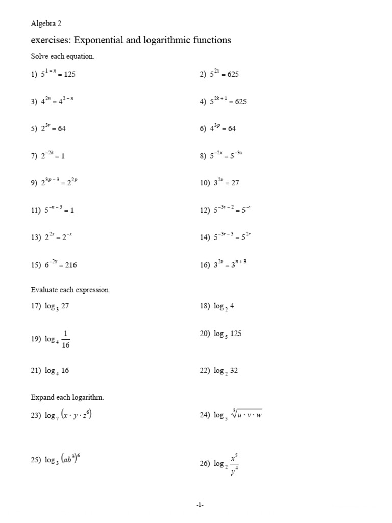 Algebra 2: Exponential & Logarithmic Functions | PDF | Logarithm | Exponential Function