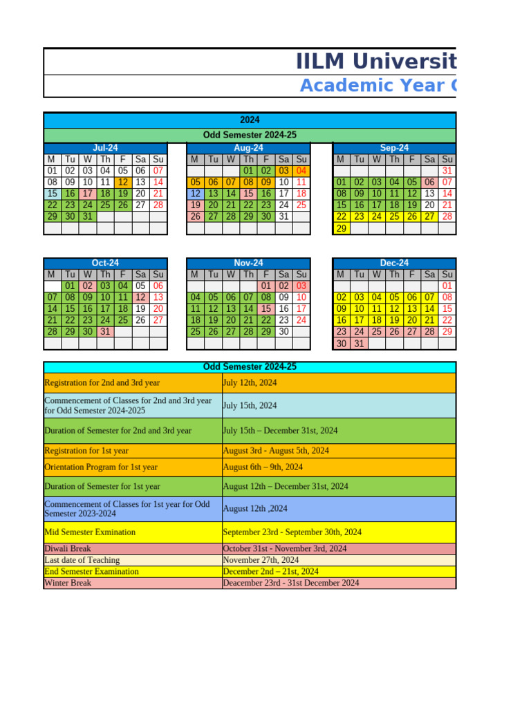 IILM University Academic Calendar 2025 | PDF | Academic Term | Academia
