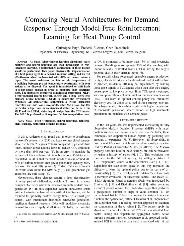 Comparing Neural Architectures For Demand Response Through Model-Free Reinforcement Learning For ...