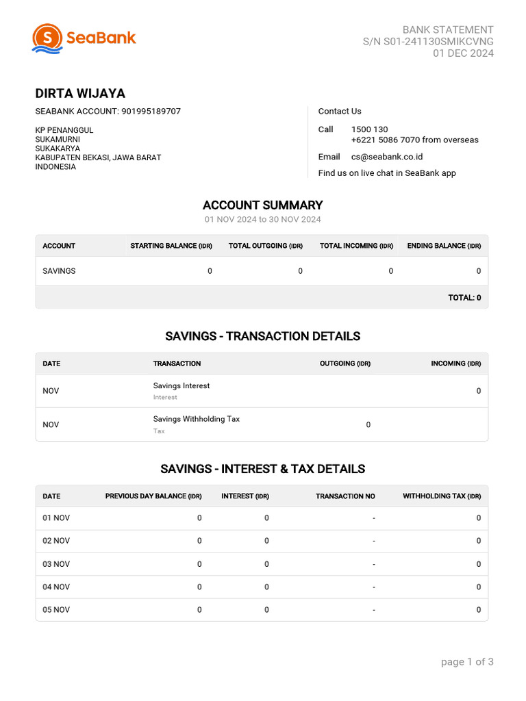 SeaBank November 2024 Bank Statement | PDF | Money | Business