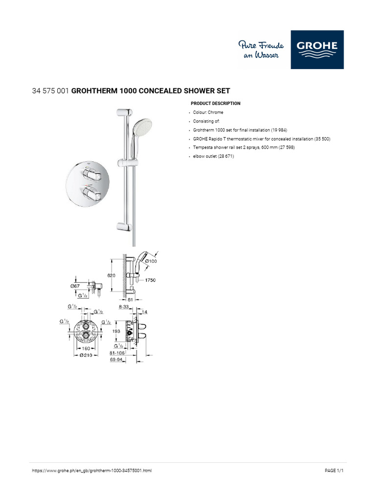 GROHE Specification Sheet 34575001 | PDF