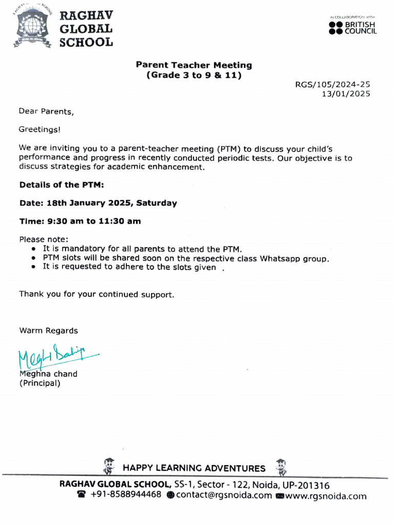 School: PTM Slots Will Be Shared Soon On The Respective Class Whatsapp ...