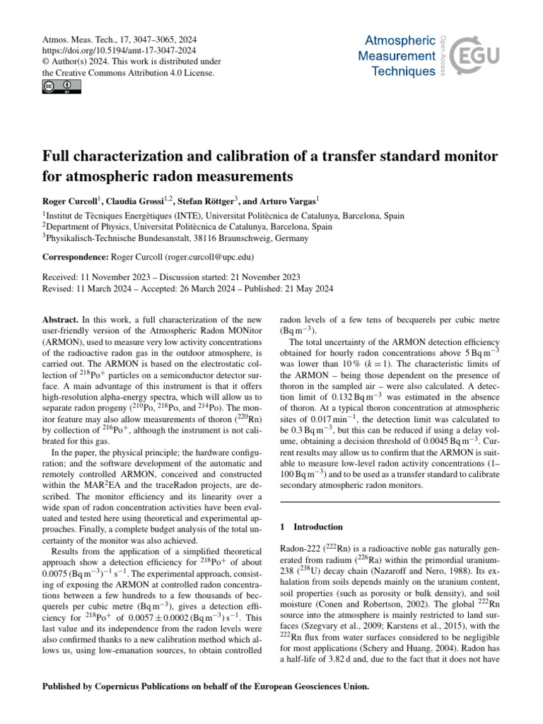 Atmospheric Radon Monitor Calibration | PDF