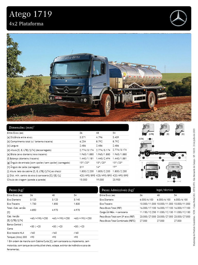 Ficha Técnica do Mercedes Atego 1719 | PDF | Eixo | Freio