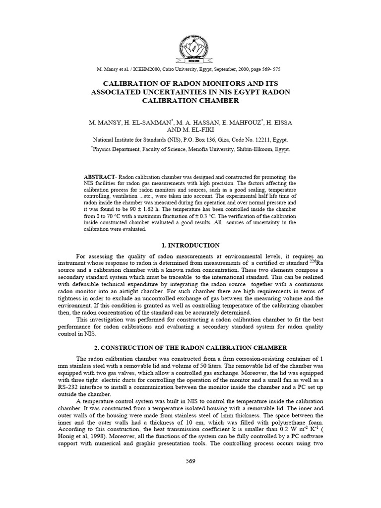 Calibration of Radon Monitors and its Associated Uncertainties in NIS Egypt Radon Calibration ...