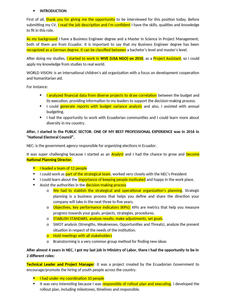 Job Interview Scrip | PDF | Goal | Performance Indicator