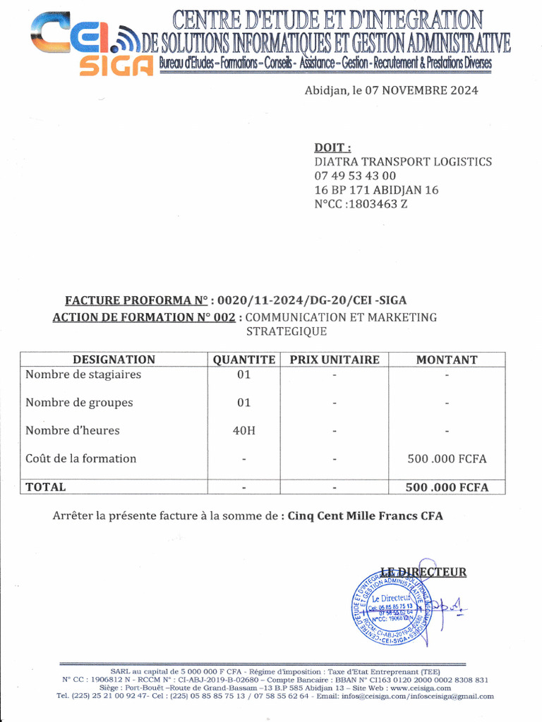 Facture de Formation en Marketing | PDF