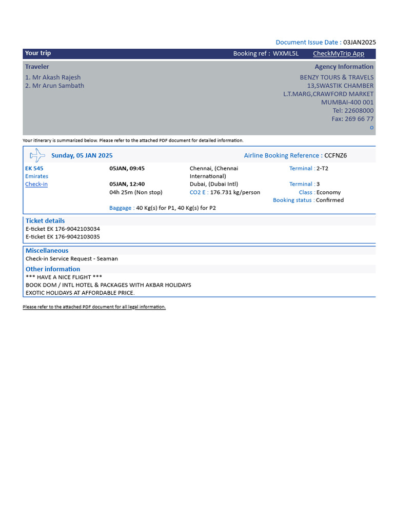 Rajesh - Akash MR 05jan2025 Maa DXB | PDF | Ephemera | Transport Companies