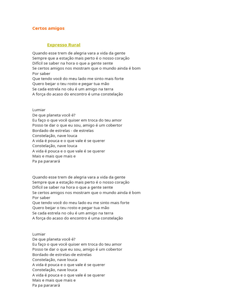 Letras Expresso Rural | PDF | Reggae | Amor