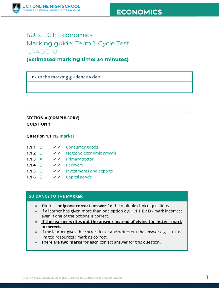 Term 1 Cycle Test Marking Guide | PDF | Gross Domestic Product | Economics