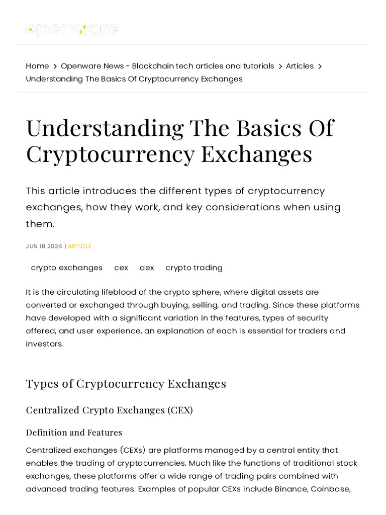 Cryptocurrency Exchange Basics Guide | PDF | Cryptocurrency | Futures ...