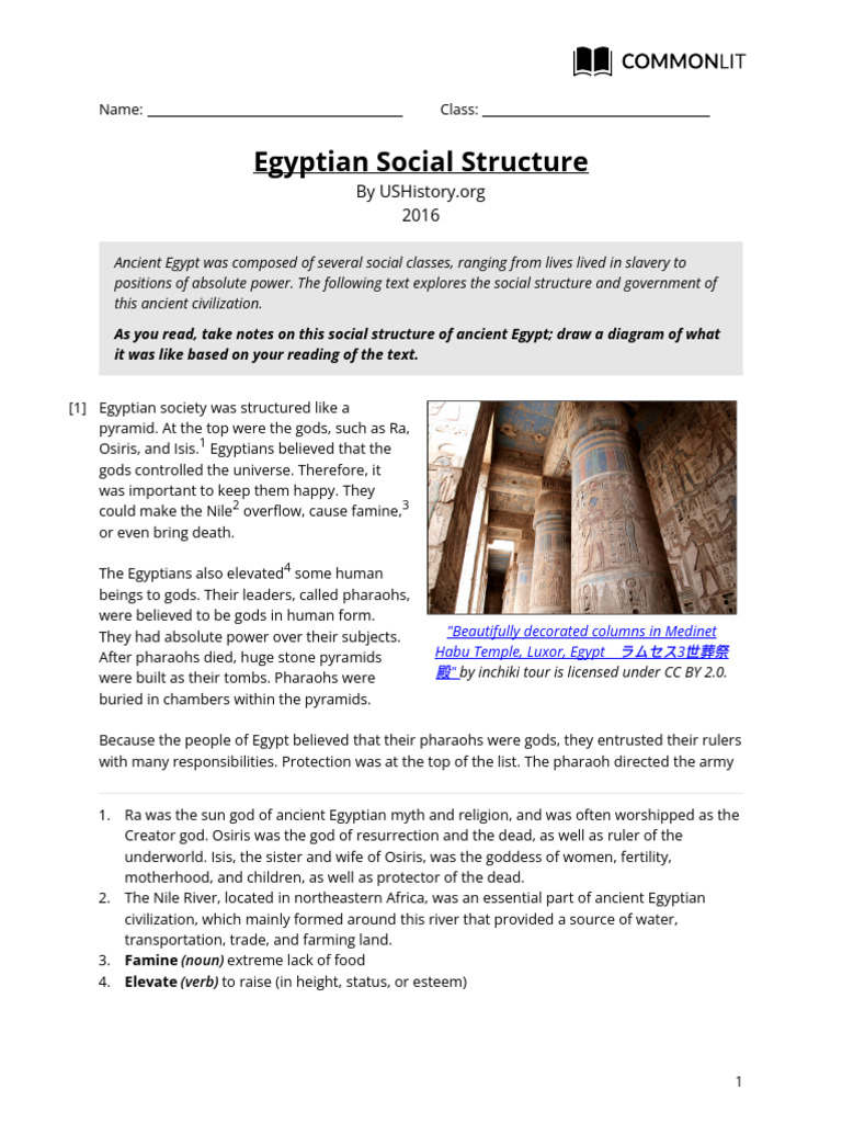 CommonLit _ Egyptian Social Structure | PDF | Osiris | Ancient Egypt