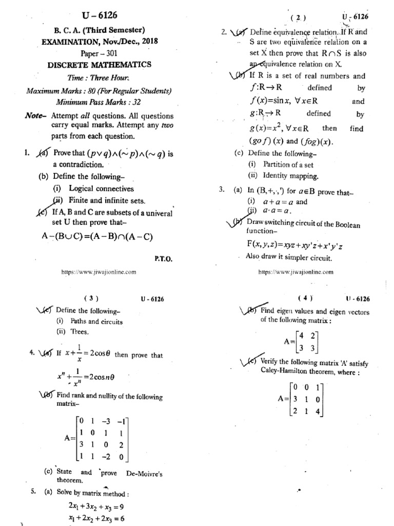Bca 3 Sem Discrete Mathematics u 6126 Dec 2018 | PDF