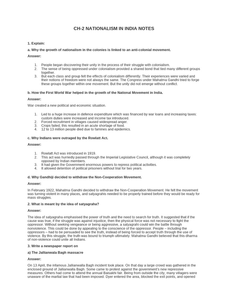 CH-2 NATIONALISM IN INDIA NOTES | PDF | Mahatma Gandhi | Dalit