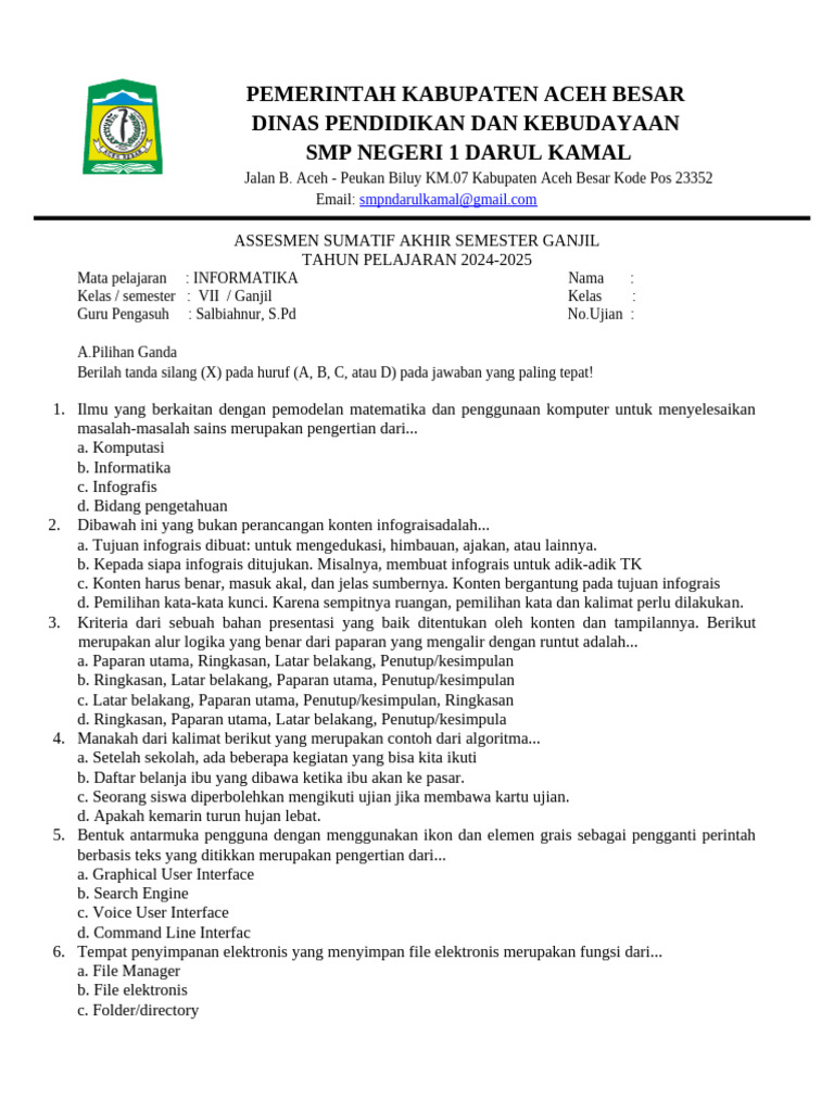Assesmen Informatika Semester Ganjil 2024-2025 | PDF