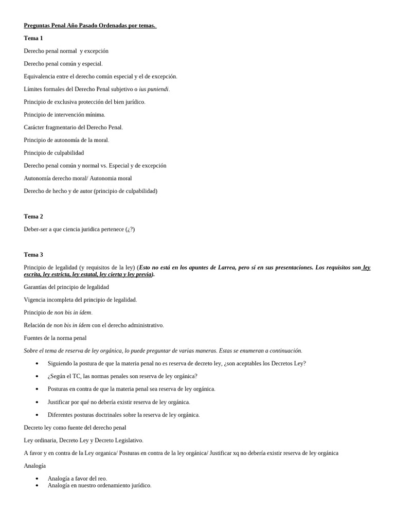 Preguntas Penal Año Pasado Ordenadas Por Temas | PDF | Derecho penal | Castigos